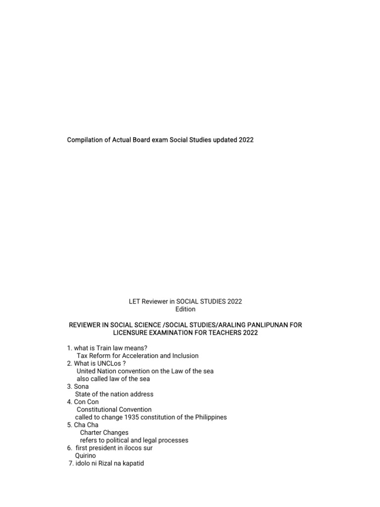 2022 Updated Compilation Soc Scie Actual Board Exam | PDF