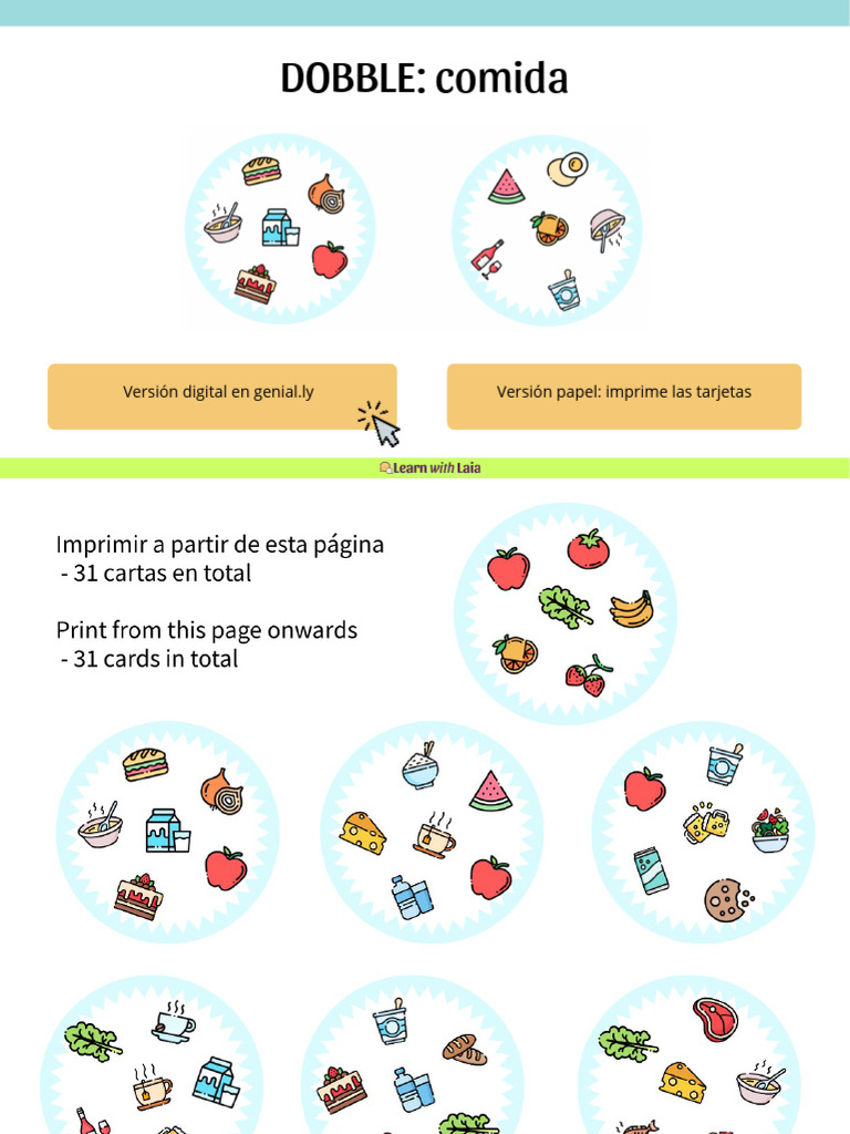 Dobble Comida en Dibujo | PDF