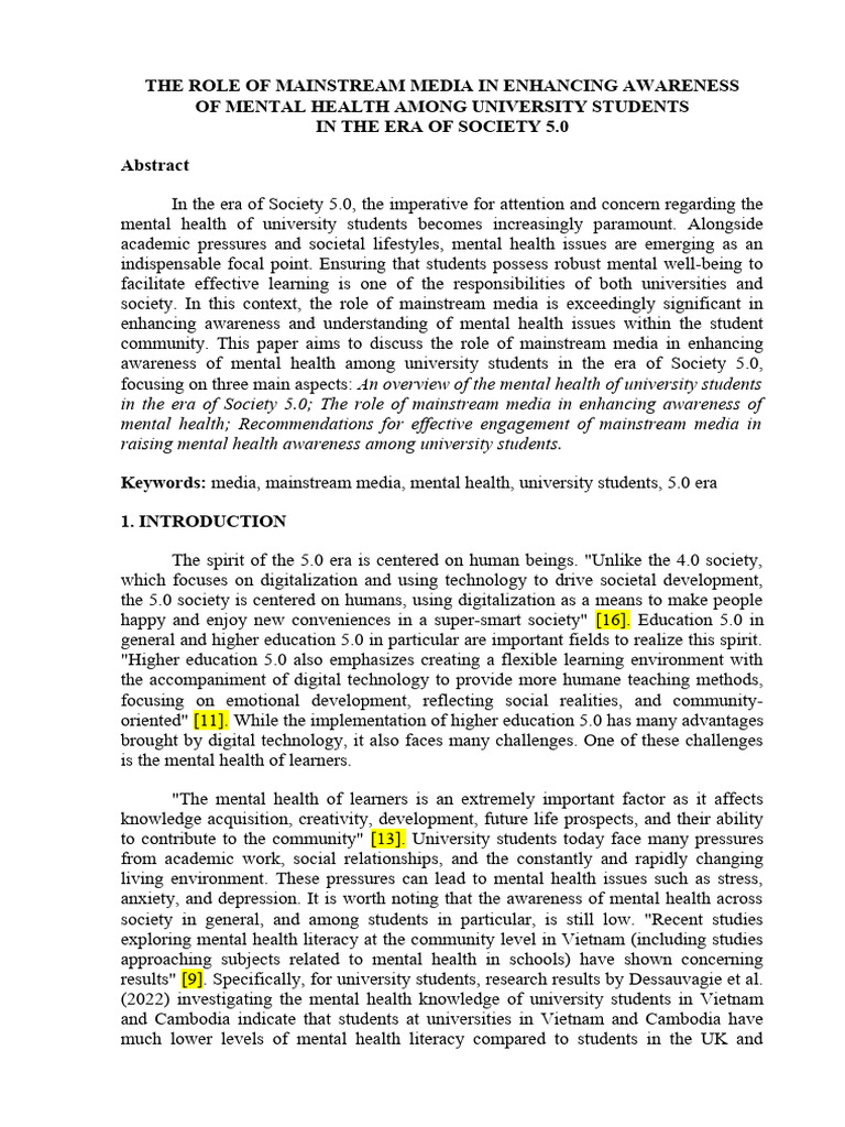 E - The Role of Mainstream Media in | PDF | Mental Health | Mass Media