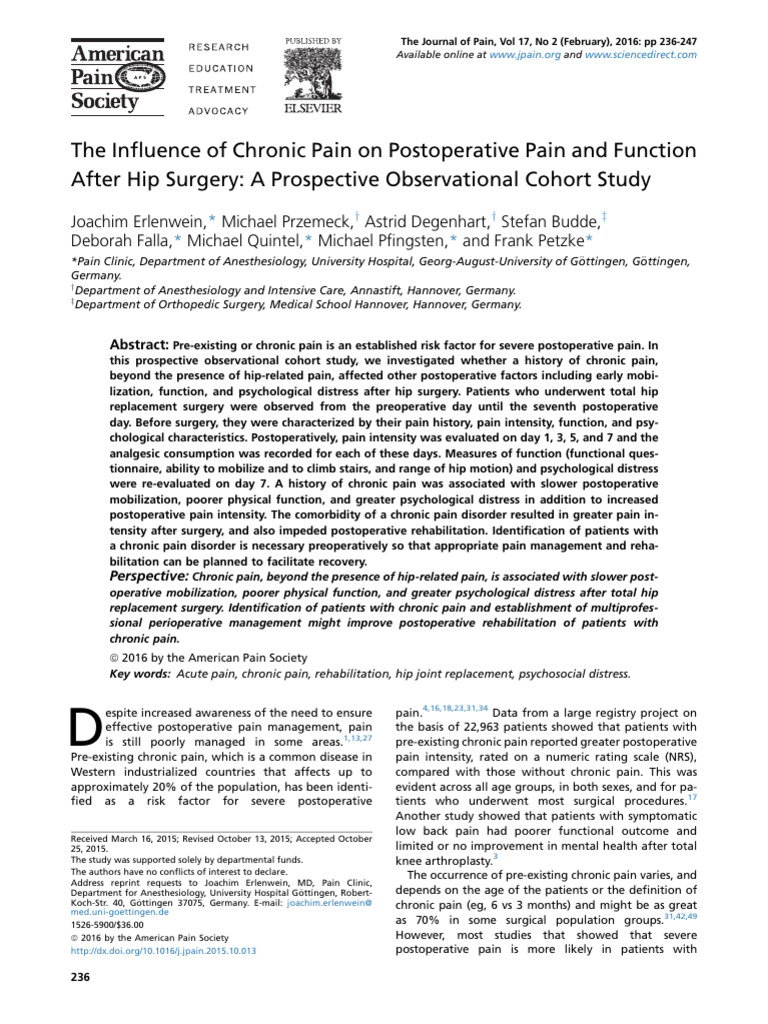 The Influence of Chronic Pain On Postoperative Pai | PDF | Pain ...