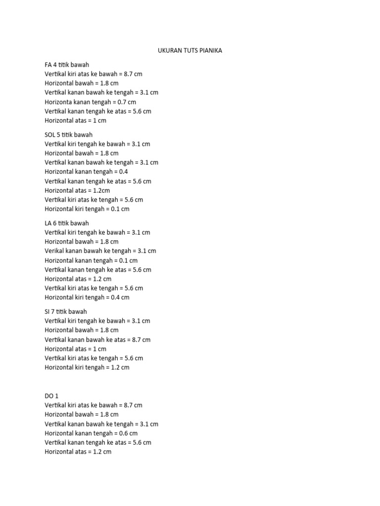 UKURAN TUTS PIANIKA | PDF