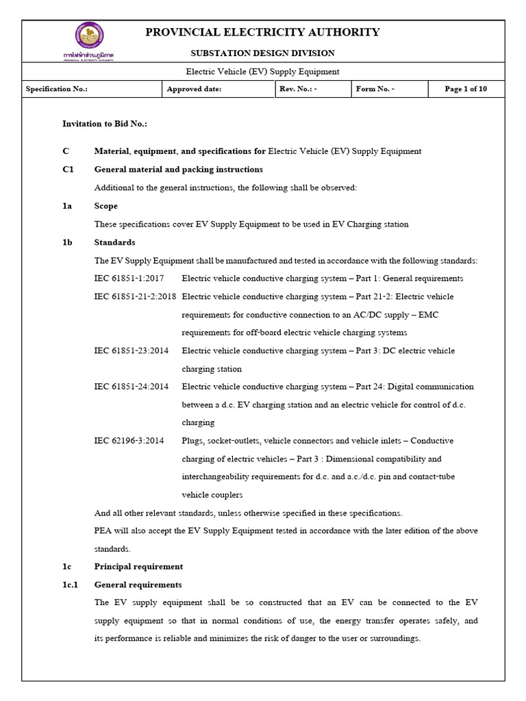 EV charger specification | PDF | Alternating Current | Power Supply