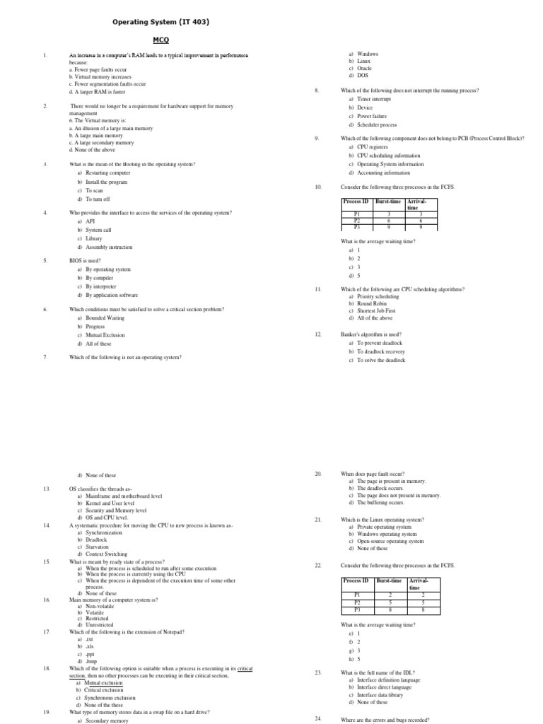 Final Important Questions of OS 30.05.2024 | PDF | Operating System | Process (Computing)