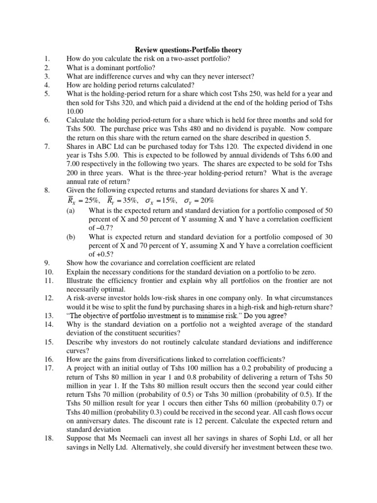 Review Questions-Portfolio | PDF | Diversification (Finance ...