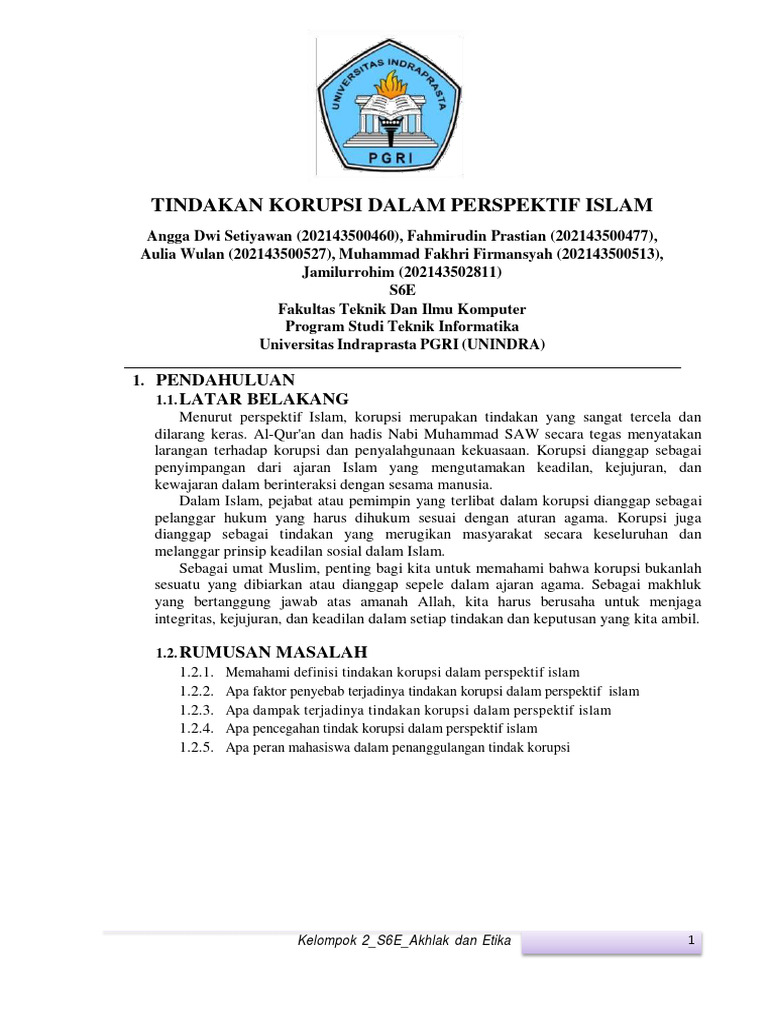 Tindakan Korupsi Dalam Perspektif Islam-1 | PDF