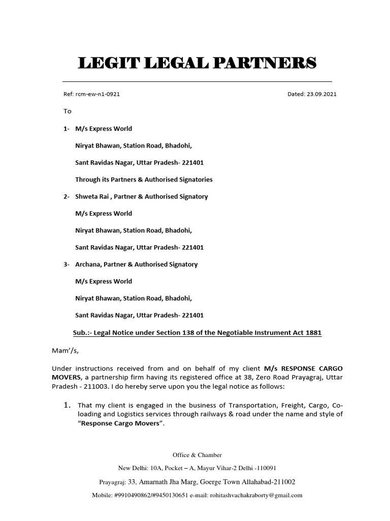 138 Notice RCM-1 | PDF | Cheque | Banks