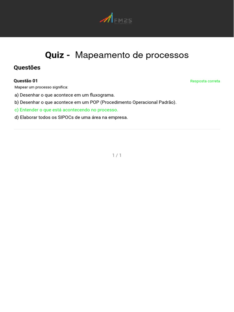 Quiz - Mapeamento de Processos | PDF