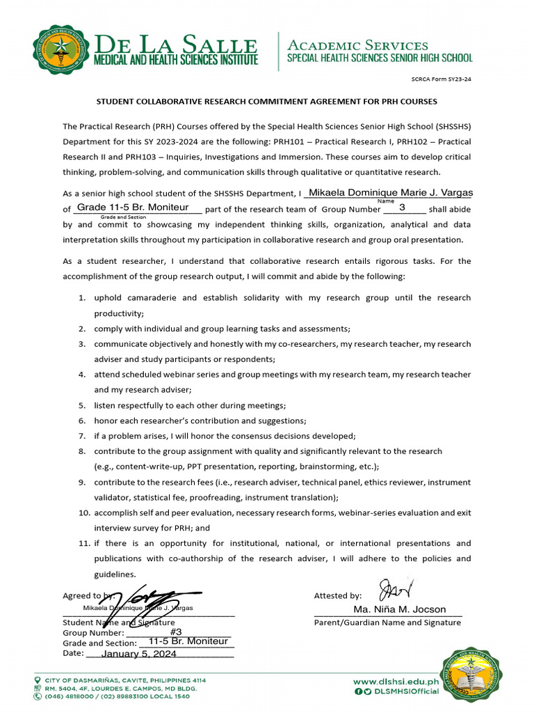 Collaborative Research Commitment Agreement For PRH Courses Sy 2023 2024 1 | Download Free PDF ...