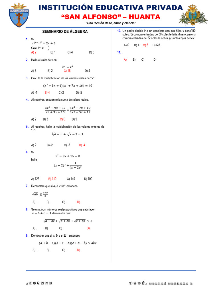 Seminario Algebra 4 y 5 - S.A (Hojas de Práctica) | PDF | Matemáticas