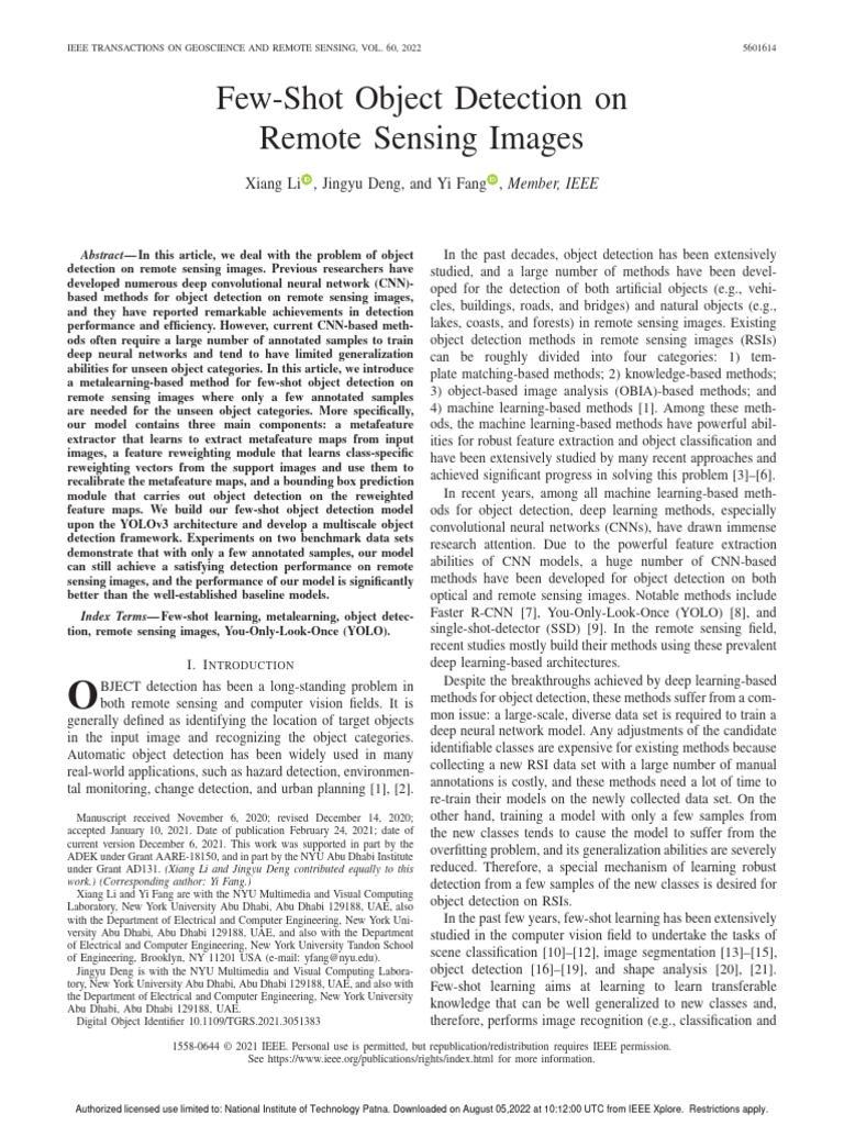 Few Shot Object Detection On Remote Sensing Images Pdf Machine Learning Computer Vision