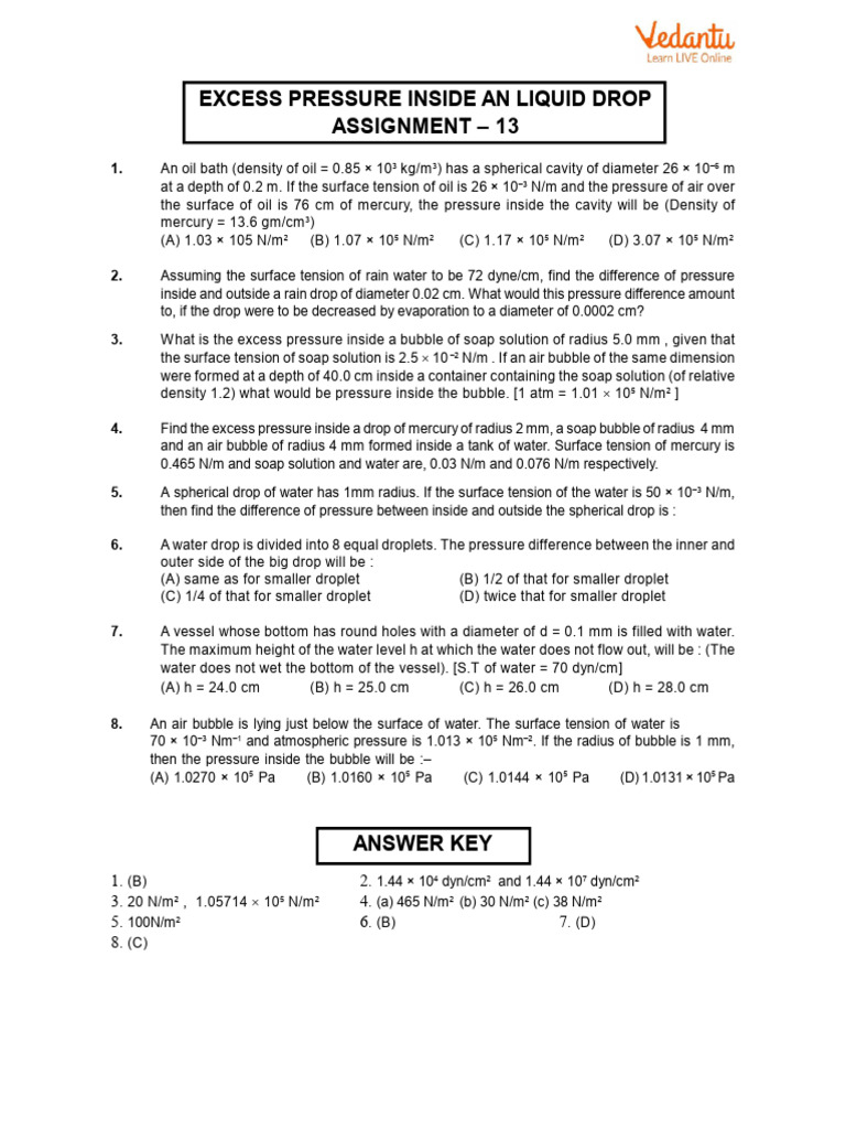 Excess Pressure Inside An Liquid Drop - 13 | PDF | Drop (Liquid) | Surface Tension