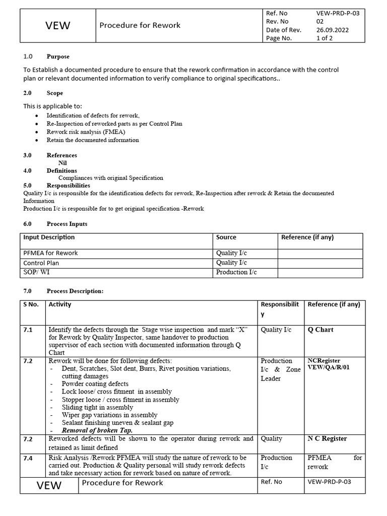 P-03 Procedure For Rework 2 | PDF