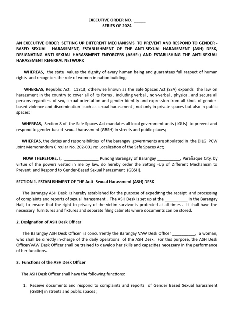 Anti-Sexual Harassment Executive Order 2024 | PDF | Sexual Harassment ...