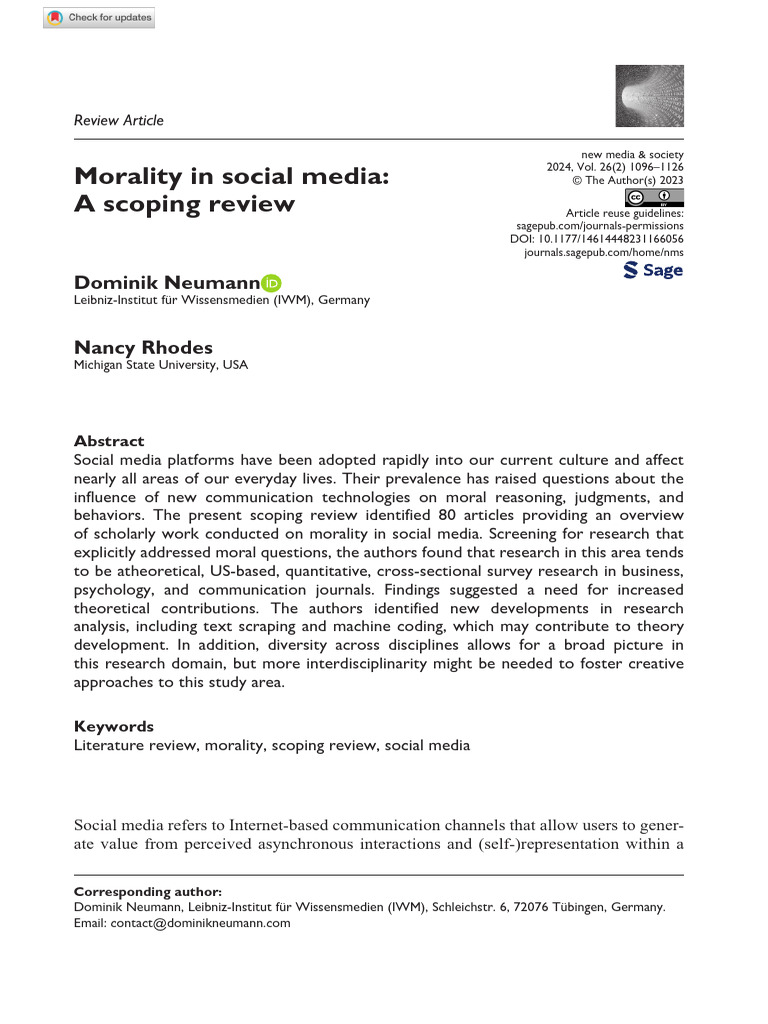 Neumann Rhodes 2023 Morality in Social Media A Scoping Review ...