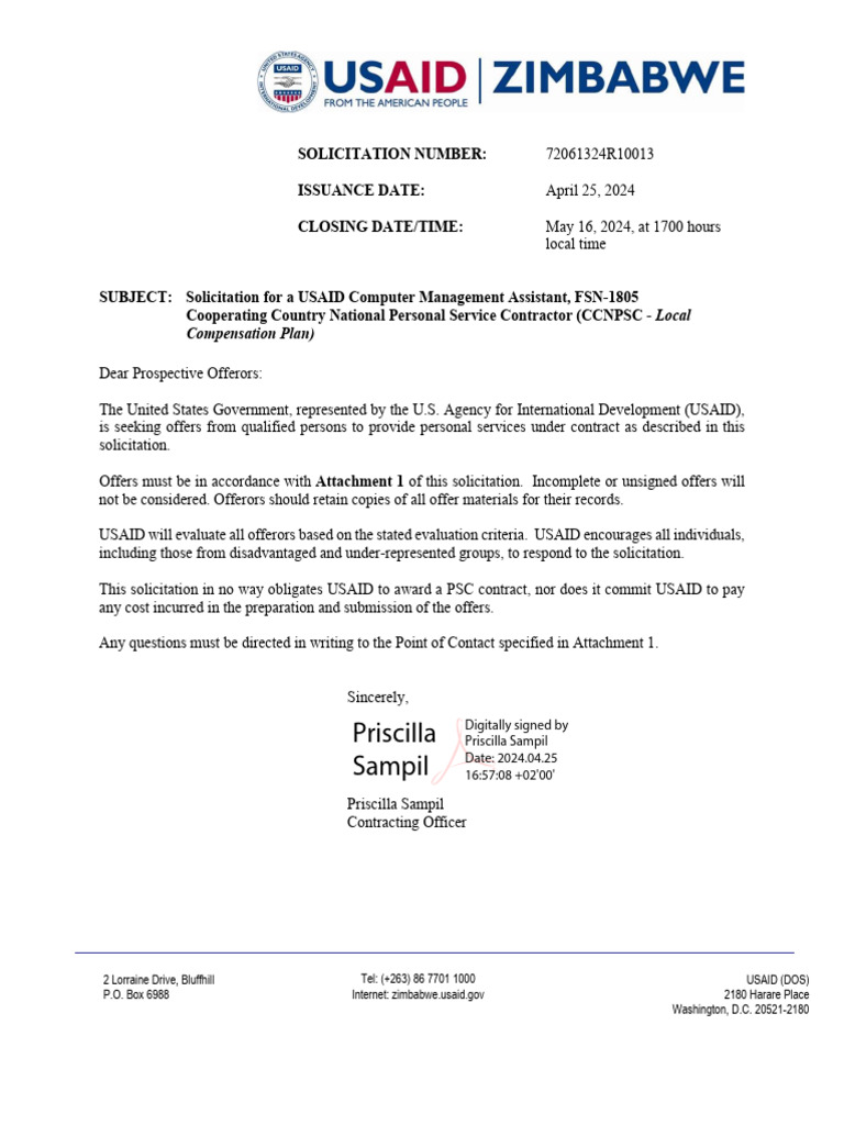 USAID Computer Management Assistant Solicitation | PDF | Application ...