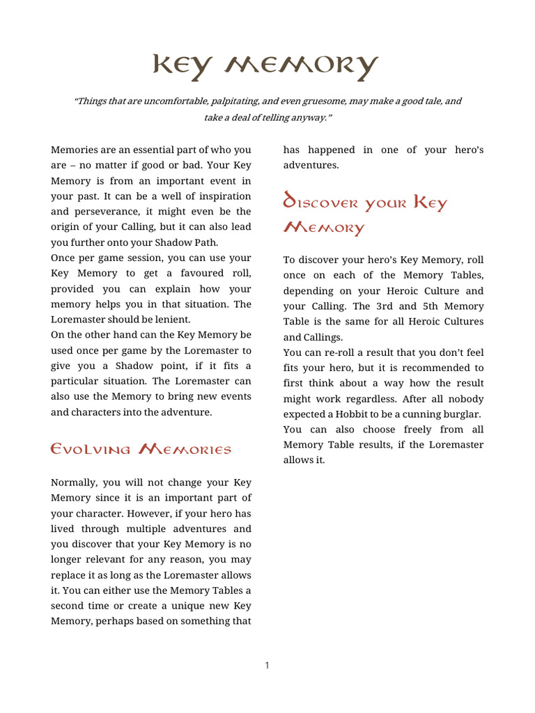 Key_Memory | PDF | Middle Earth Races | J. R. R. Tolkien