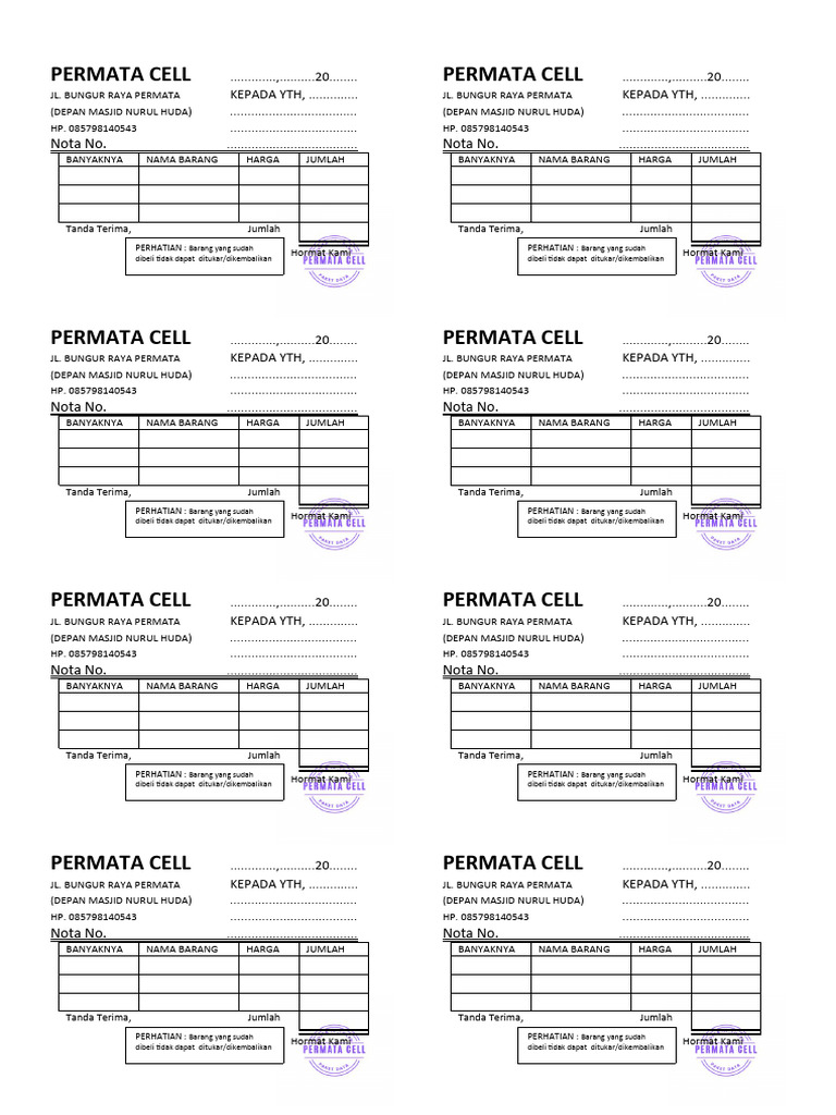 Nota Pembelian Permata Cell | PDF