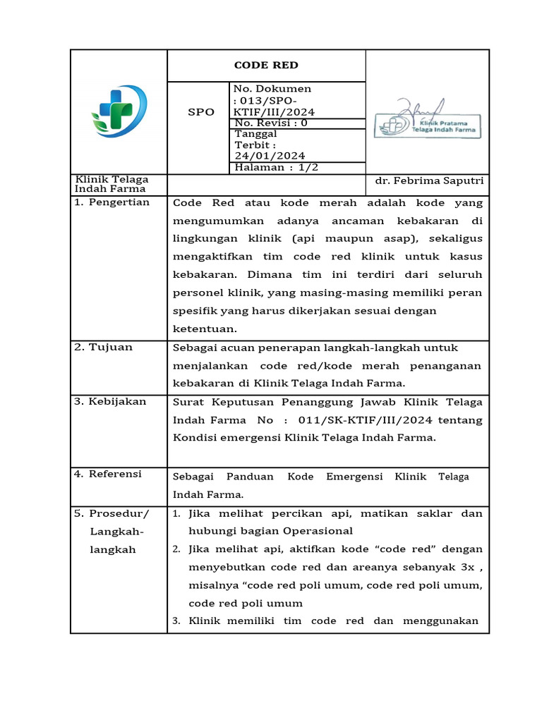 Prosedur Code Red Kebakaran Klinik | PDF