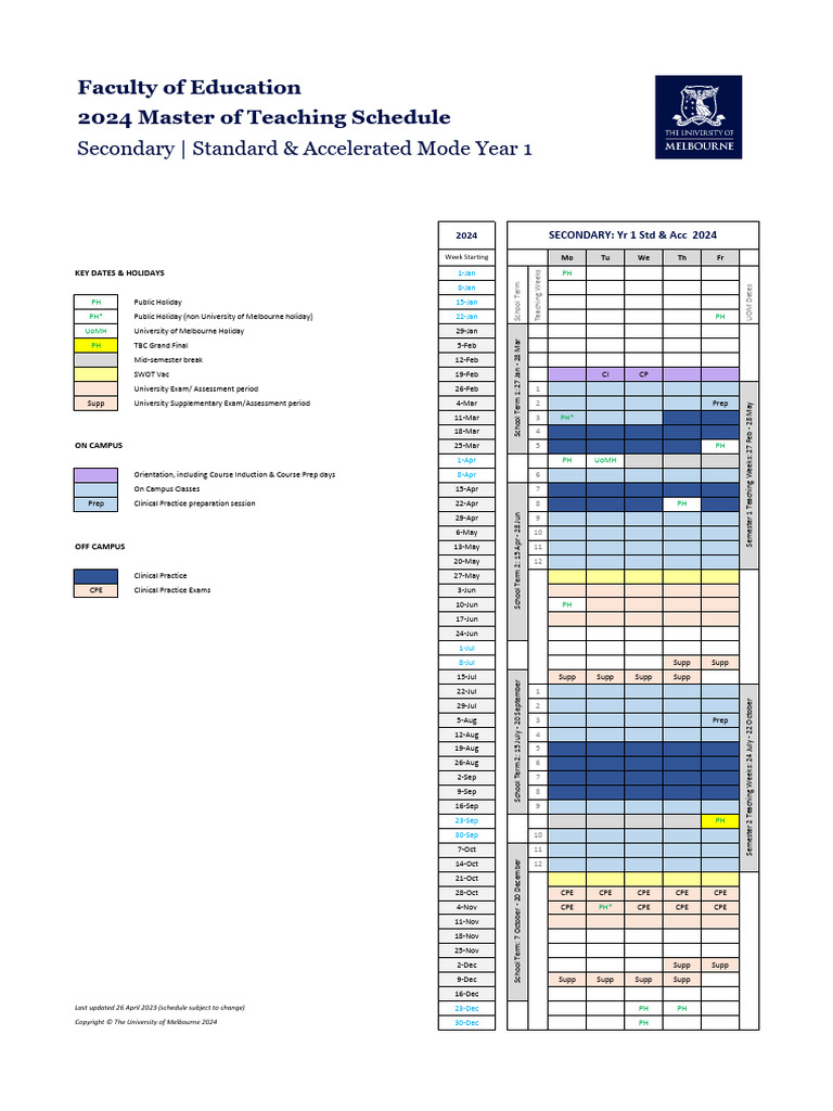 2024 MTeach (Secondary) Schedule - Standard & Accelerated Modes Year 1-1 | PDF | Educational ...