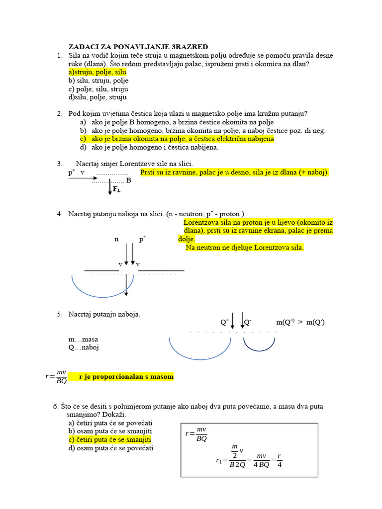 3GIM-TZ-Lorentzova Sila-2022-Zadaci Za Ponavljanje | PDF