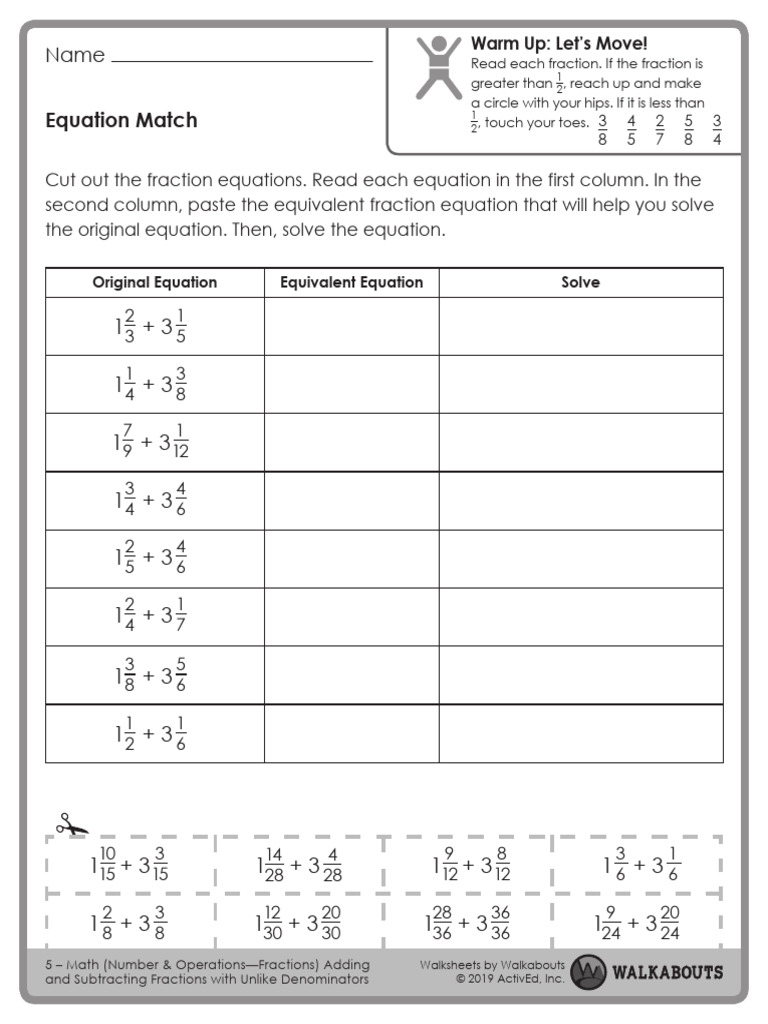 5 - Math (Number & Operations - Fractions) Adding and Subtracting Fractions With Unlike ...