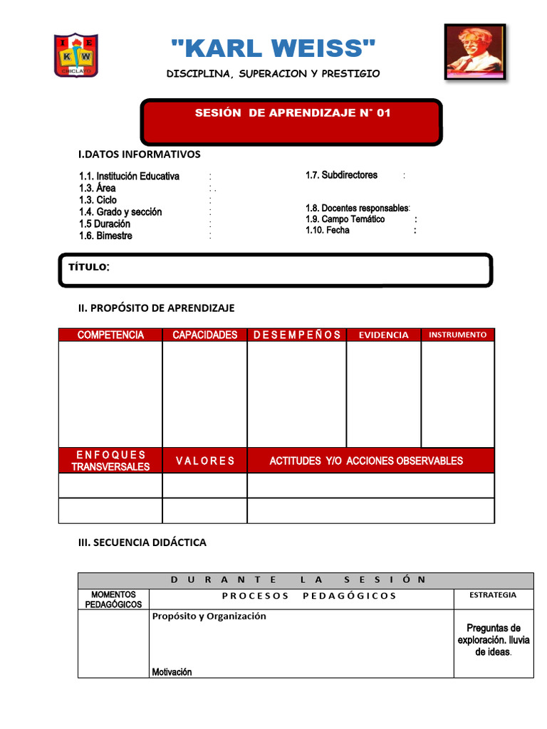 ESQUEMA DE SESIÓN DE APRENDIZAJE-2024 | PDF | Evaluación | Aprendizaje