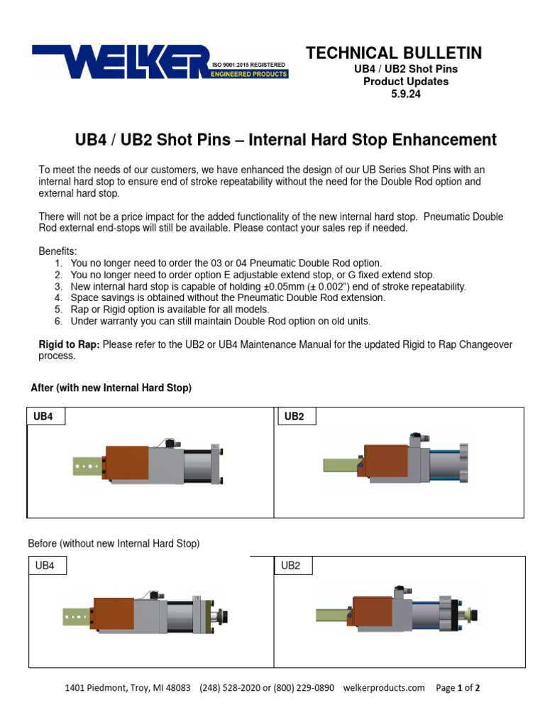 Technical Bulletin: UB4 / UB2 Shot Pins Product Updates 5.9.24 | PDF