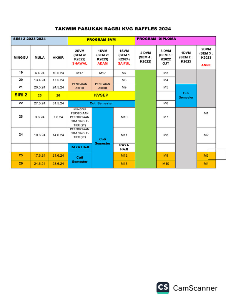 Takwim KVG Raffles 2024 | PDF