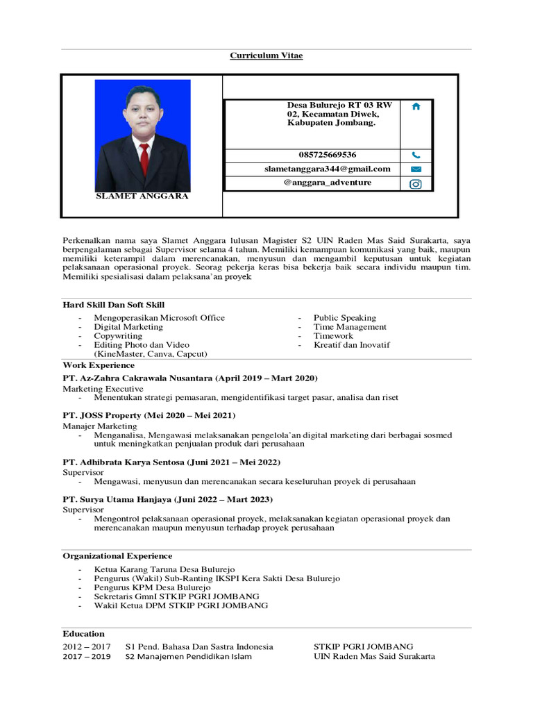 Ets CV Slamet Anggara - Compressed | PDF | Karier & Perkembangan | Bisnis