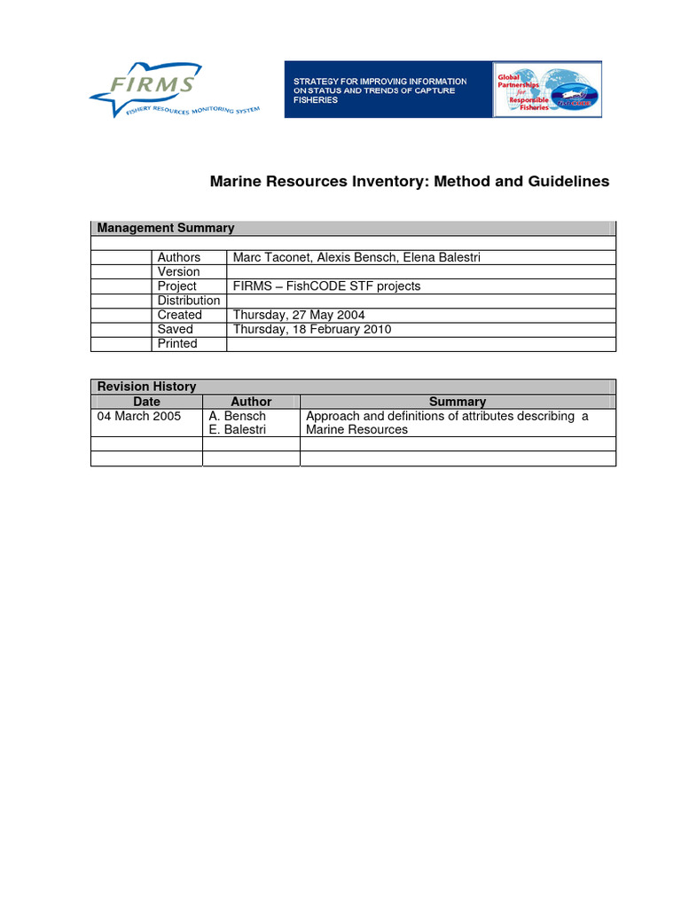 Marine Resources Inventory Guidelines | PDF | Bibliography | Oceans