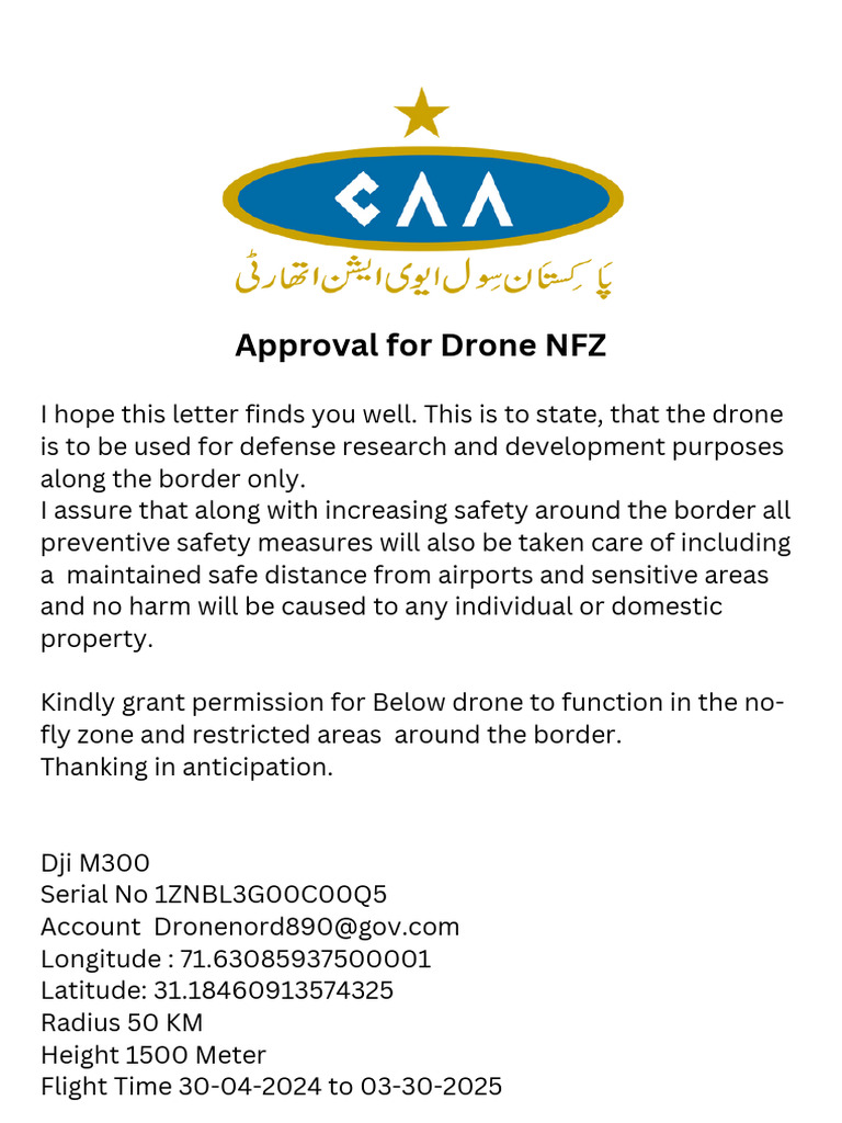 This A Approval Letter Issue For Drone Fly in Restricted Area by Air Force Pakistan PDF | PDF