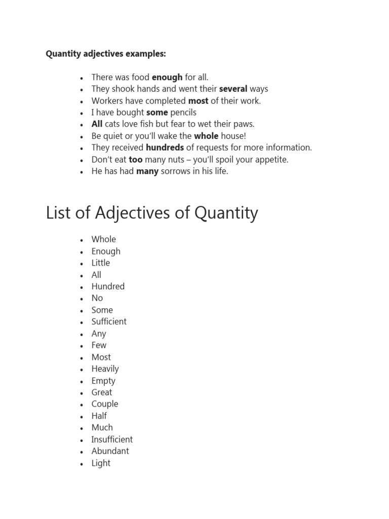 Quantity Adjectives in English | PDF | Foreign Language Studies