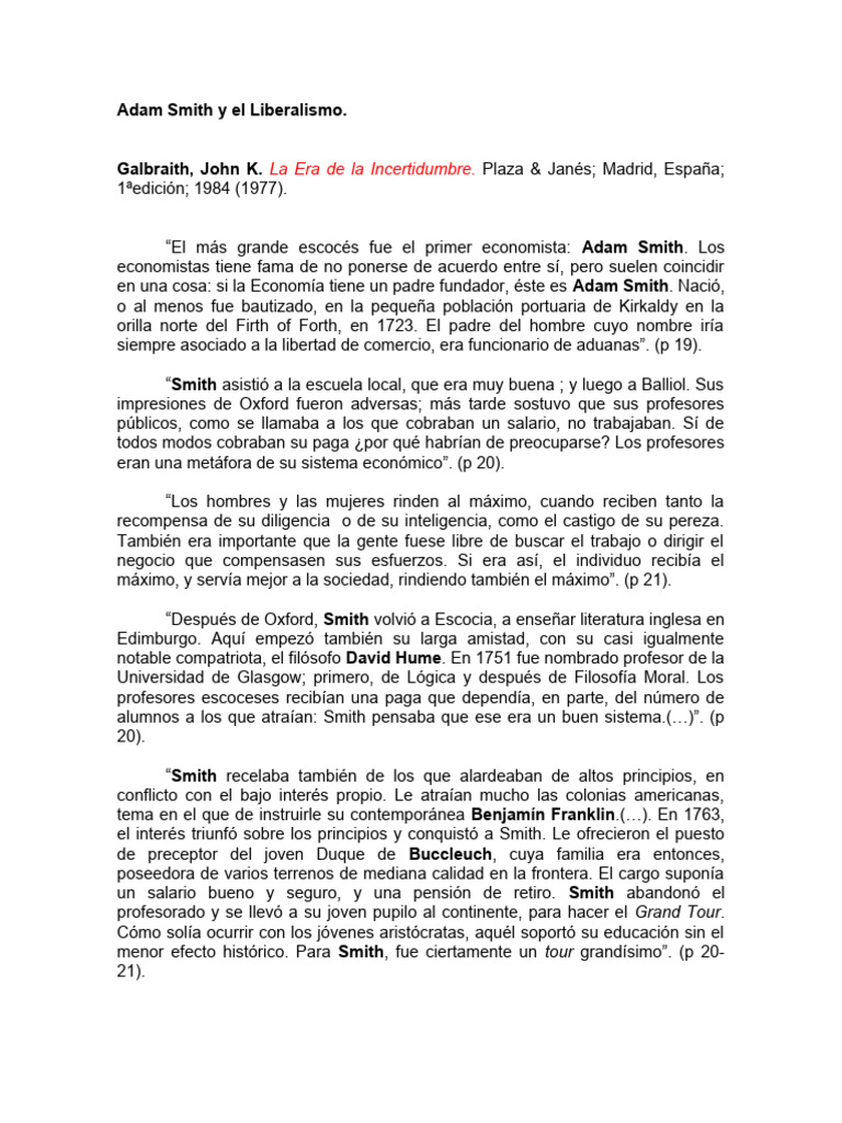 Adam Smith: Padre del Liberalismo | PDF | Adam Smith | Salario