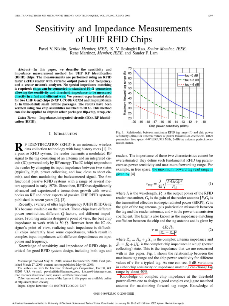 Sensitivity and Impedance Measurements of UHF RFID Chips | PDF | Radio ...