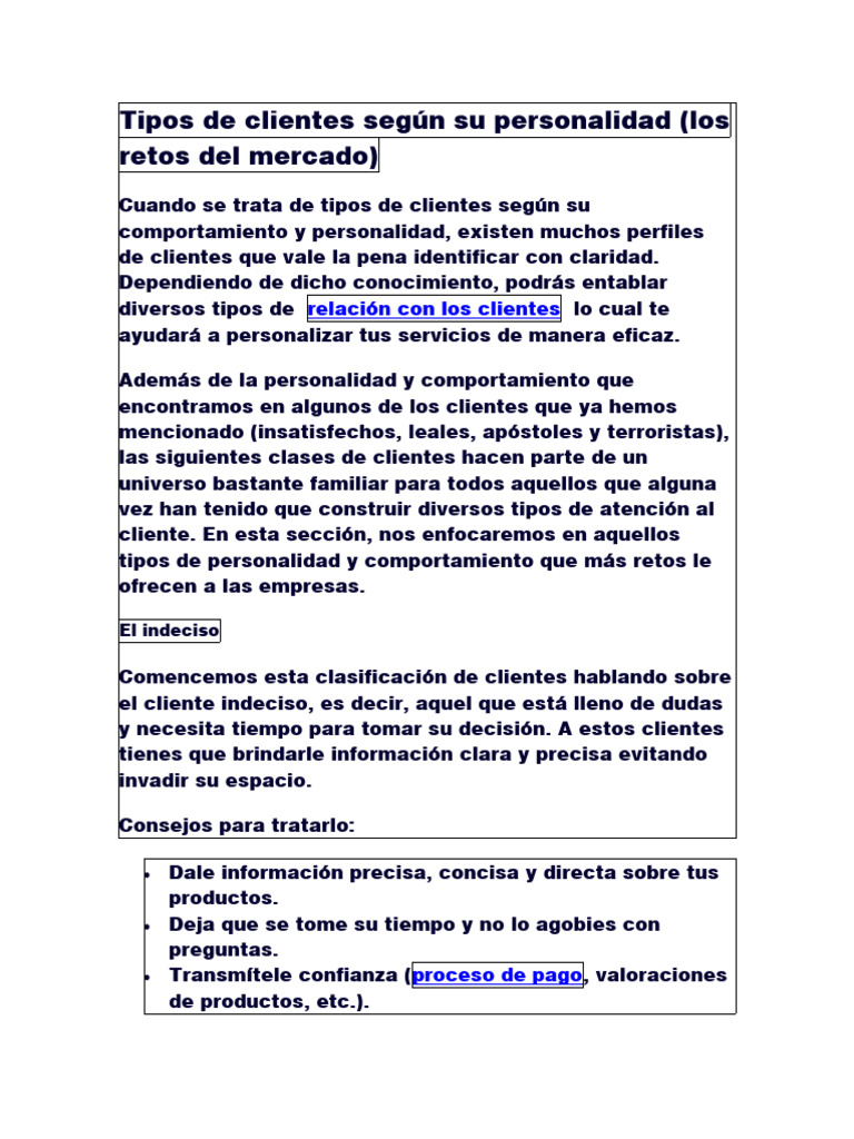 Tipos de Clientes Según Su Personalidad | PDF