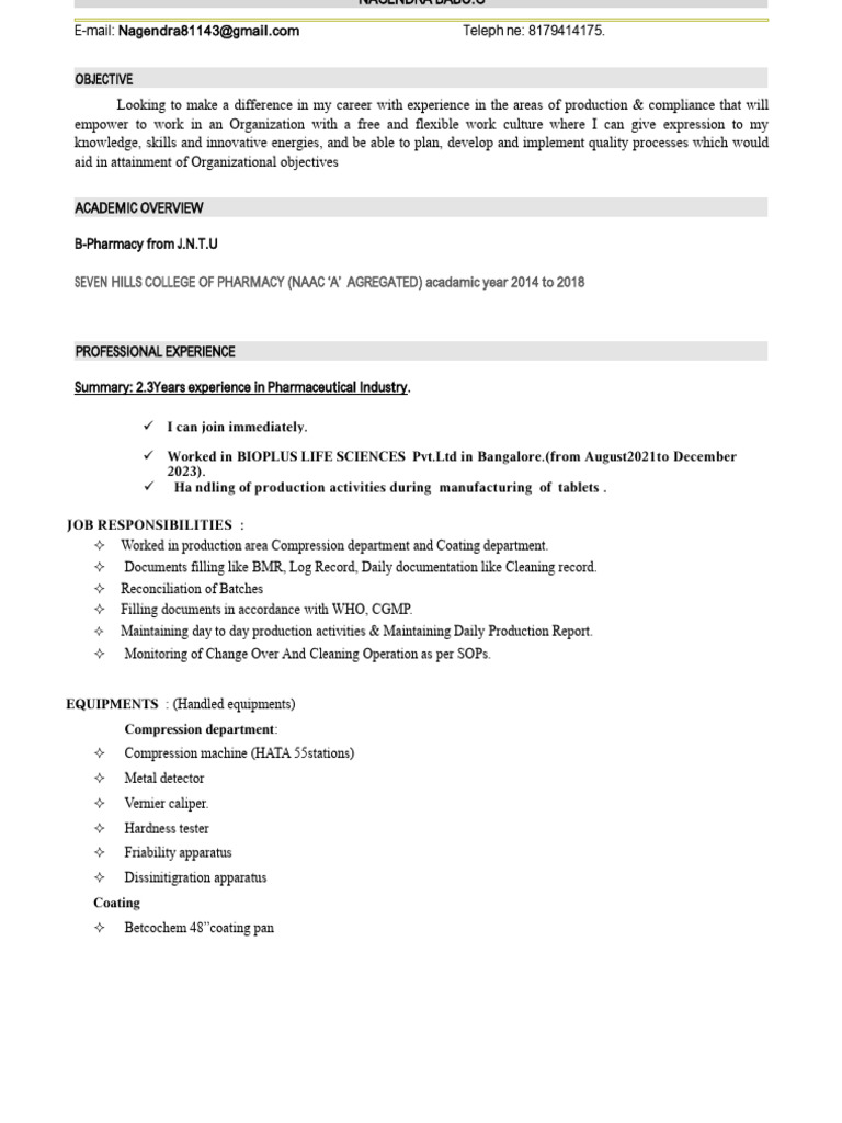Nagendra Babu Resume 2.3yrs Experienced Neww | PDF | Career & Growth | Business