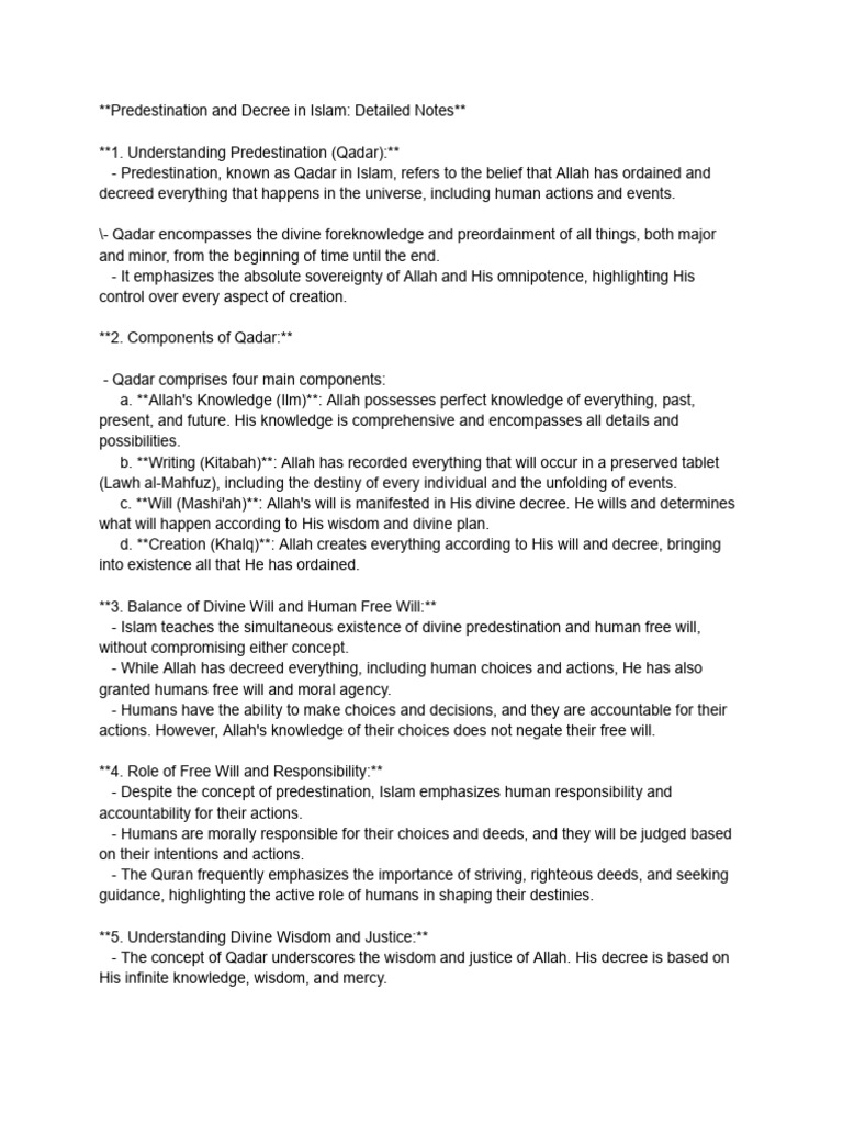 Predestination and Decree in Islam - Detailed Notes | PDF | God In ...