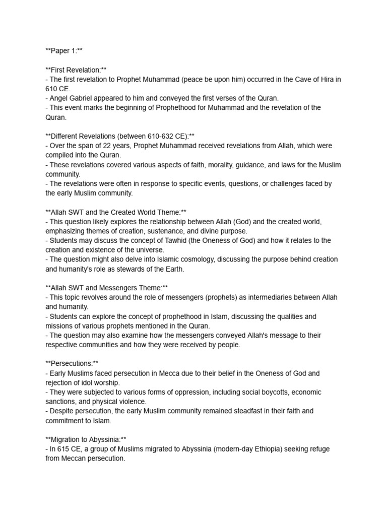 Main Revision Notes | PDF | Hadith | Prophets And Messengers In Islam