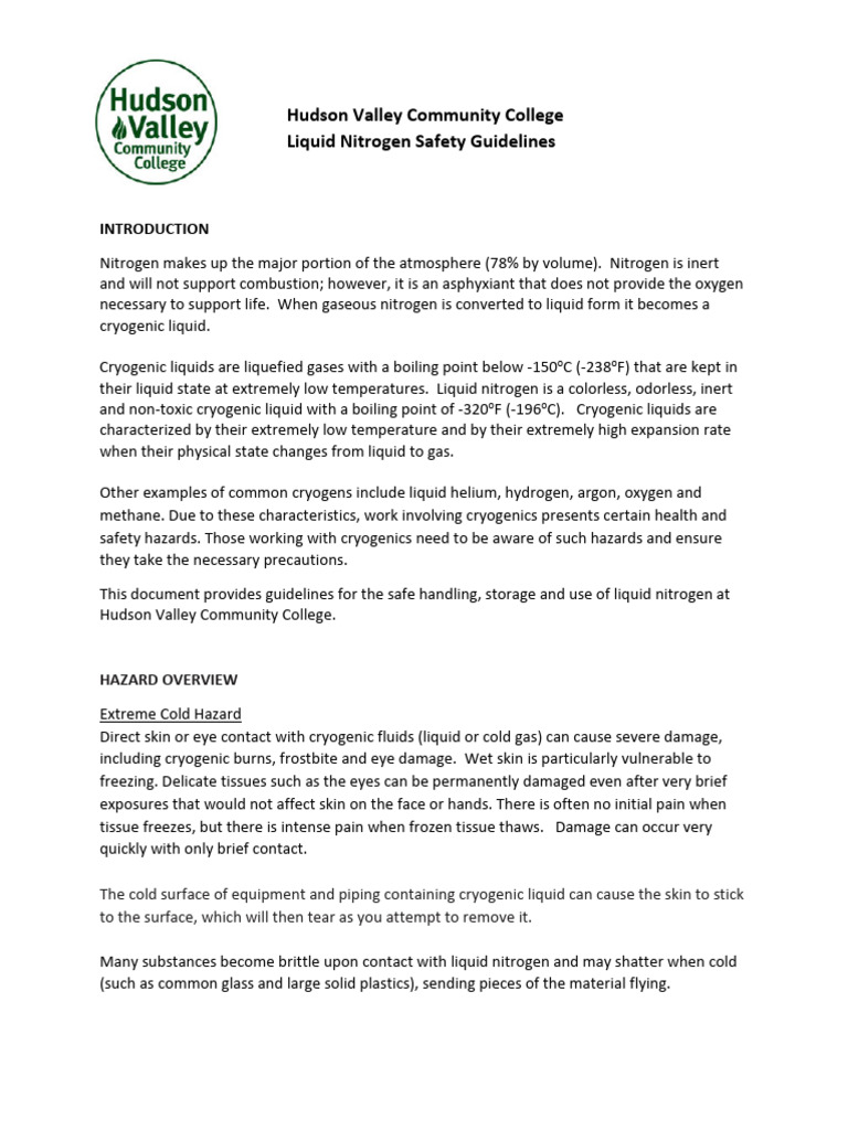 Liquid Nitrogen Safety Guidelines | Download Free PDF | Cryogenics ...
