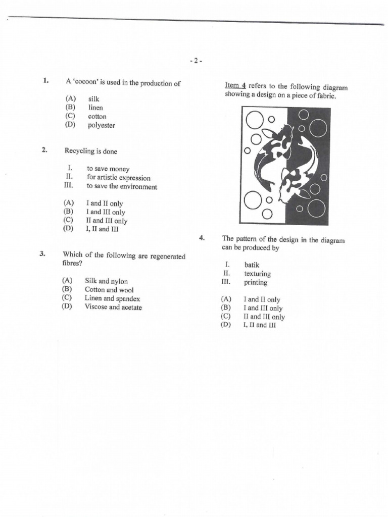 Clothing Textiles CXC Paper 1 2020 | PDF