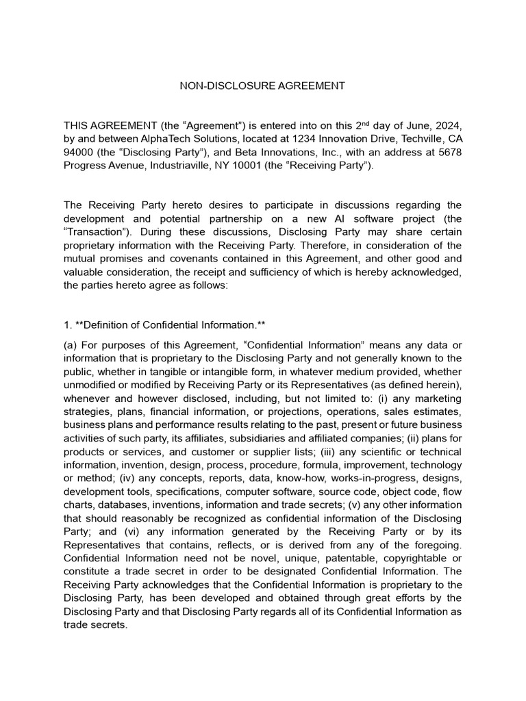 Non disclosure agreement | Download Free PDF | Confidentiality | Trade Secret