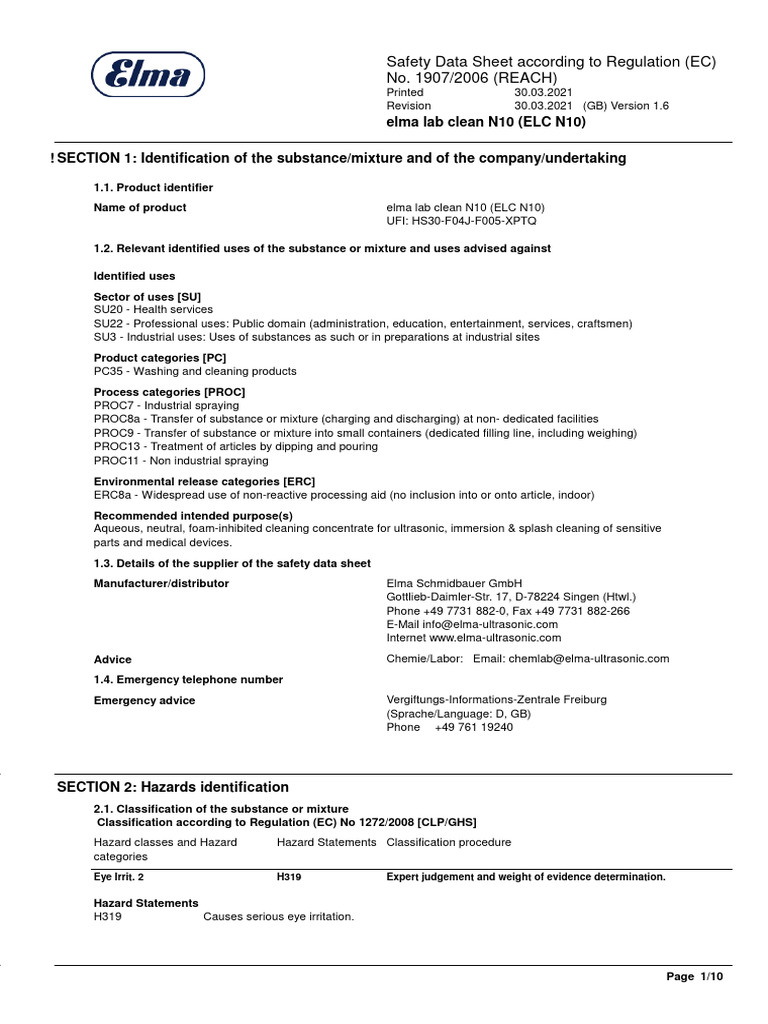 Labclean N10 Detergent Solution - MSDS | PDF | Toxicity | Dangerous Goods