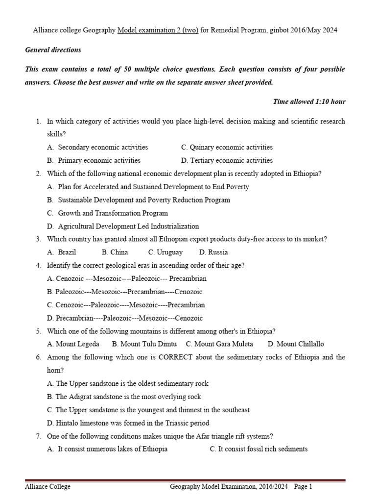 Alliance Model Exam 2 (2016) | PDF | Drainage Basin | Tropics