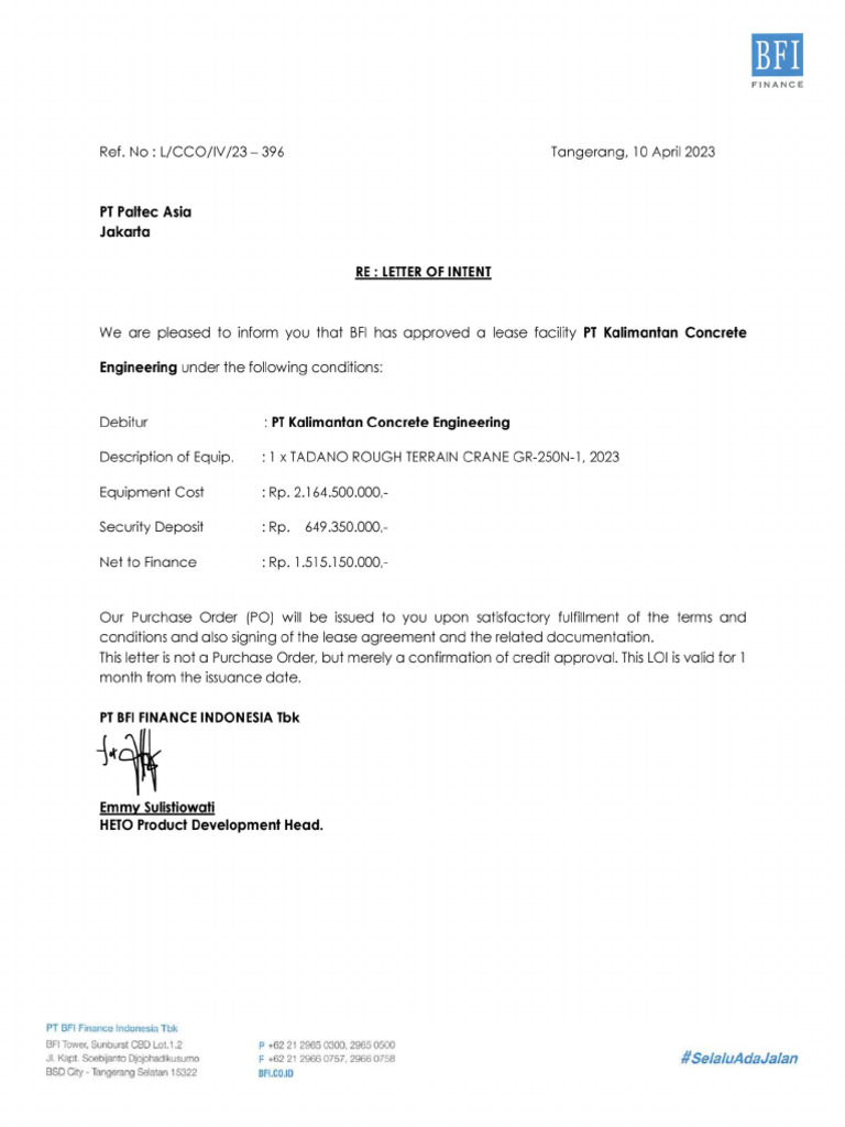 LOI AN PT Kalimantan Concrete Engineering | PDF