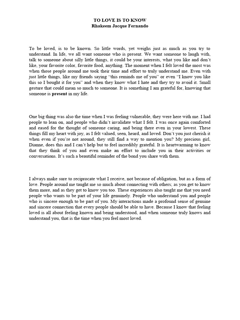 TO LOVE IS TO KNOW Rhakeem Jacque Fernando | PDF | Grandparent ...