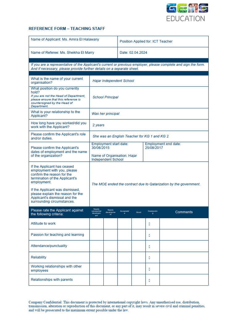 Reference Request Form - Ms. Amira El Halawany - Ref.3 | PDF | Curriculum
