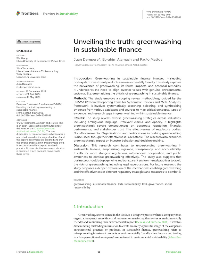 Greenwashing in Sustainable Finance | PDF | Systematic Review ...