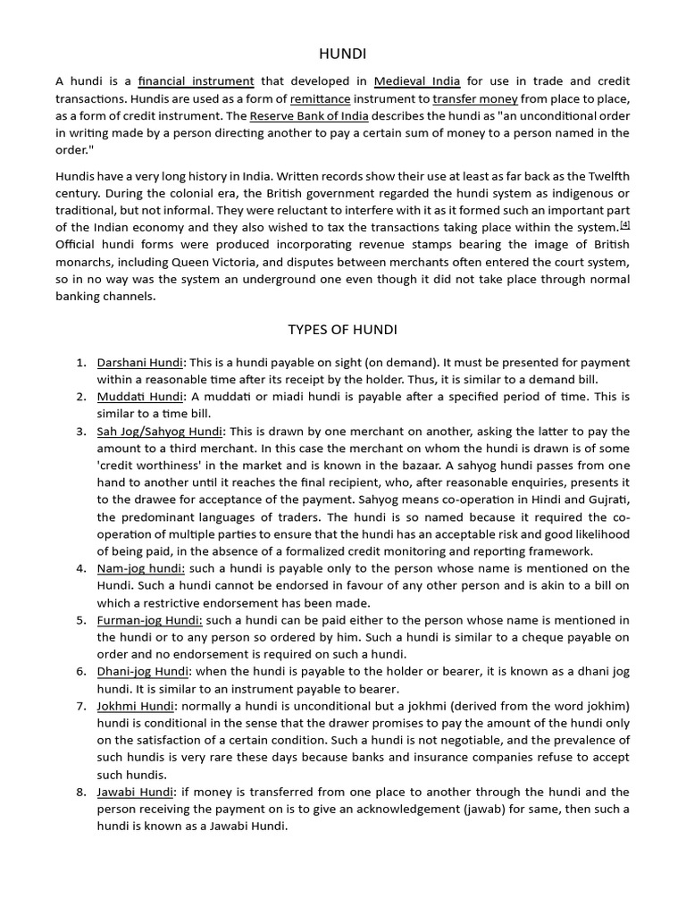 History of Trade and Commerce - Hundi | PDF | Business | Money