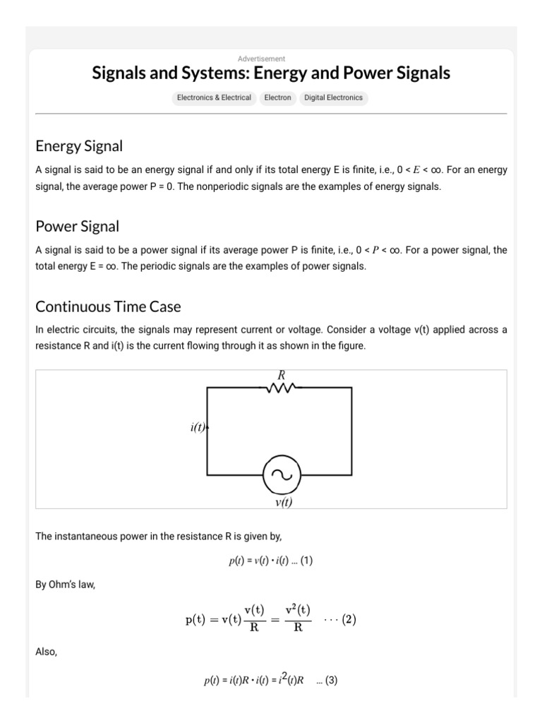 Signals and Systems - Energy and Power Signals | PDF | Electronics ...