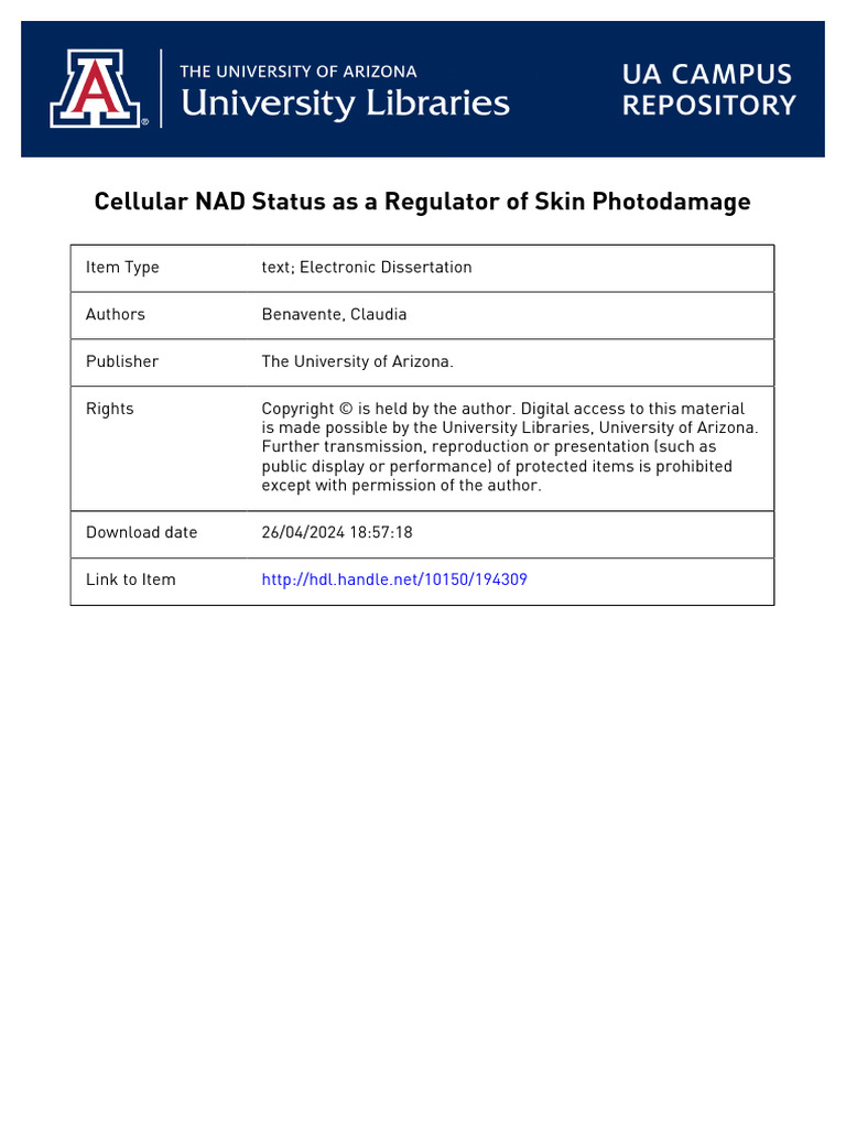 Cellular NAD Status As A Regulator of Skin Photodamage | PDF ...